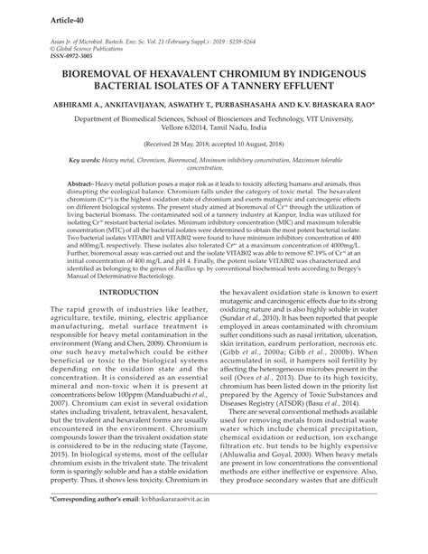 Pdf Bioremoval Of Hexavalent Chromium By Indigenous Bacterial