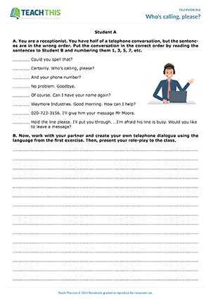 Telephoning ESL Role Plays Activities Worksheets Games Worksheets Library