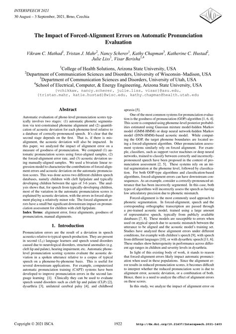 Pdf The Impact Of Forced Alignment Errors On Automatic Pronunciation Evaluation