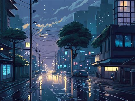 Premium Photo Anime City Streets Scenery At Night