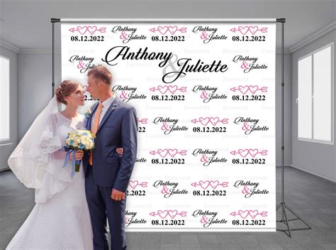 Wedding Step And Repeat Backdrop White Background Heart Arrow