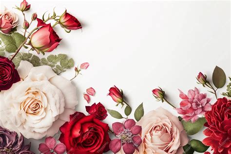 バラと白い背景の上の花 Ai生成画像