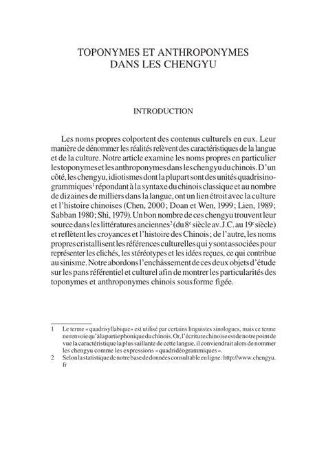 PDF Toponymes Et Anthroponymes Dans Les Chengyu