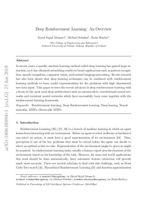 pdf deep reinforcement learning an overview michael schukat
