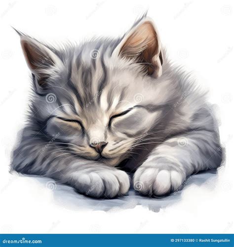 Dibujo De Un Lindo Gato Dormido Sobre Un Fondo Blanco Stock De