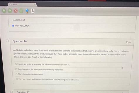 Argument Non Argument Question 16 2 Pts As Nichols