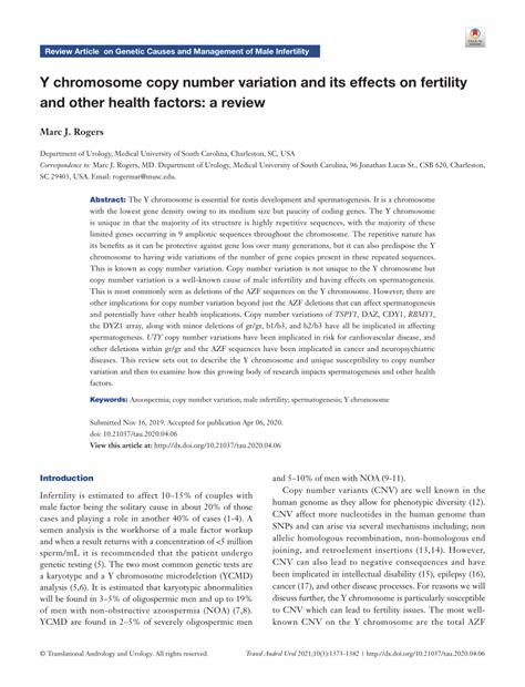 Pdf Y Chromosome Copy Number Variation And Its Effects On Fertility