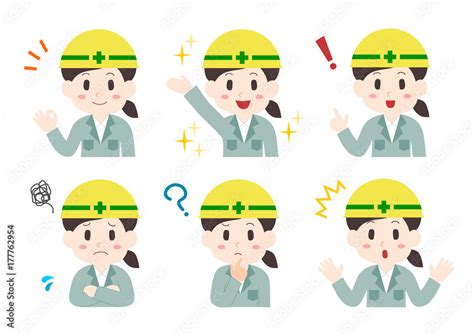 女性作業員の表情イラストセット Stock 벡터 Adobe Stock