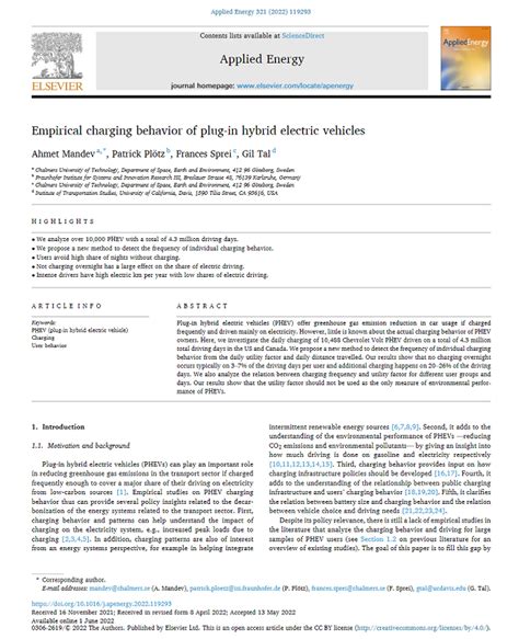Empirical Charging Behavior Of Plug In Hybrid Electric Vehicles Atlas Ev Hub