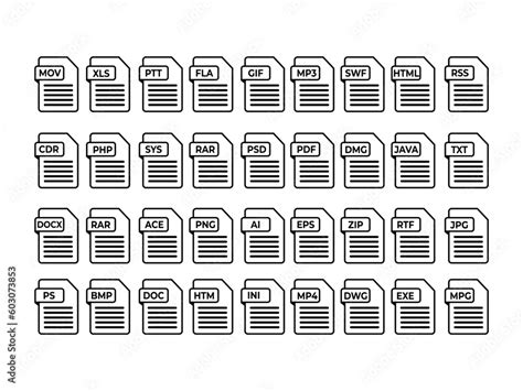 File Type Icons Black And White Icons Format And Extension Of