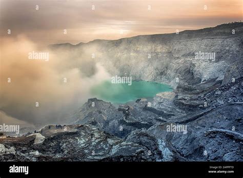 Crater Of Volcano Ijen Java Indonesia Stock Photo Alamy