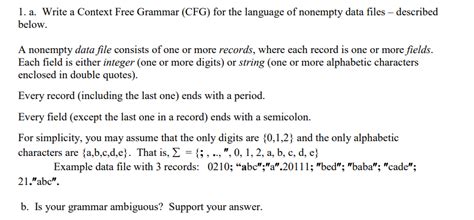 Solved 1 A Write A Context Free Grammar CFG For The Chegg Com