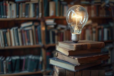 Knowledge Stack Light Bulb On Books Premium AI Generated Image