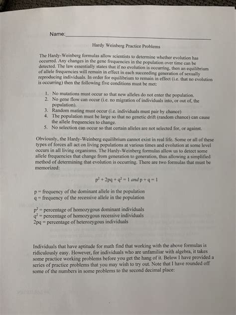 Solved Name Hardy Weinberg Practice Problems The Chegg