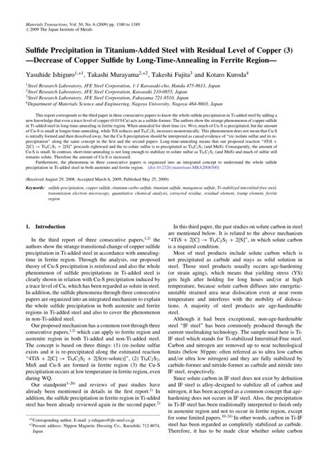 Pdf Sulfide Precipitation In Titanium Added Steel With Residual Level