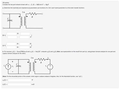 solved 50 points consider the two port network shown with