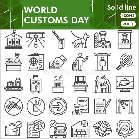 Customs Line Icons Signs Vector Set Outline Illustration Concept