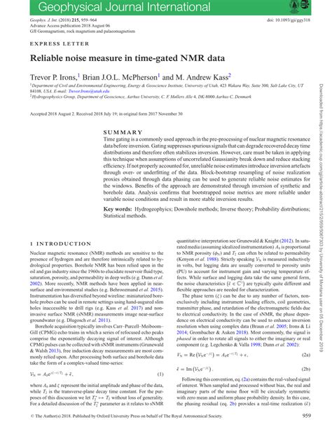 Pdf Reliable Noise Measure In Time Gated Nmr Data