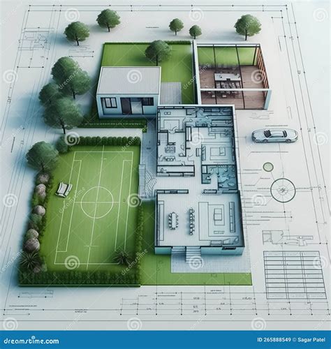 Building House On Blueprints Architectural Construction Model Residential Building Drawings And