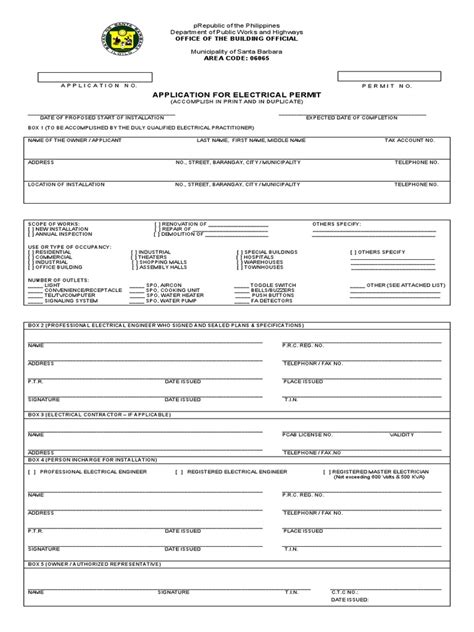 Electrical Permit Application Form Pdf Telephone Manufactured Goods