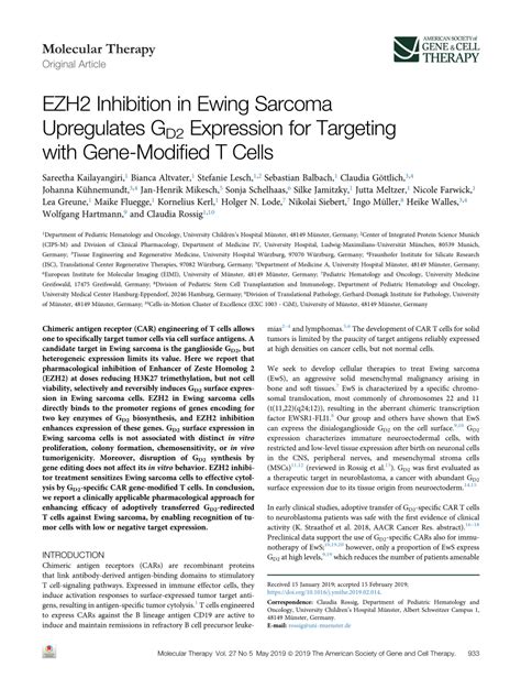 Pdf Ezh2 Inhibition In Ewing Sarcoma Upregulates G D2 Expression For