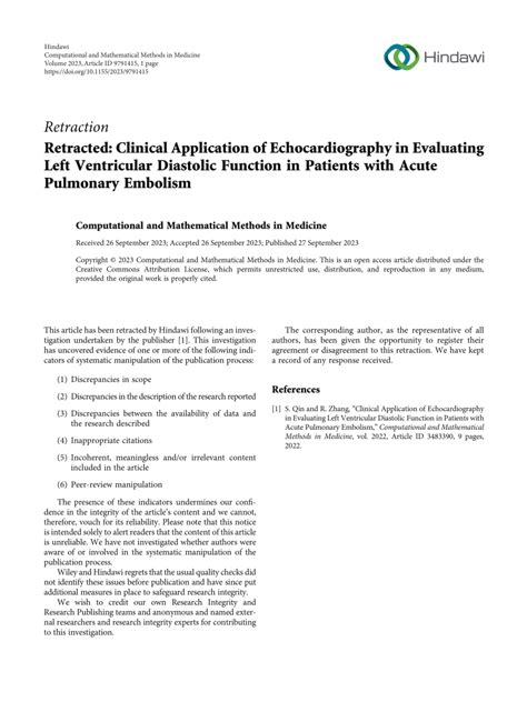 Pdf Retracted Clinical Application Of Echocardiography In Evaluating