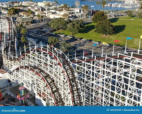 Aerial View Iconic Giant Dipper Roller Coaster In Belmont Park San