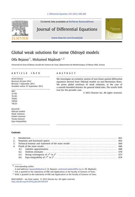 Pdf Global Weak Solutions For Some Oldroyd Models