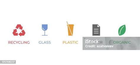 垃圾分類圖示紙張玻璃塑膠和有機垃圾五顏六色的回收標誌垃圾符號集廢物利用圖示收集向量插圖向量圖形及更多垃圾圖片 垃圾 貼紙 一組物體 Istock