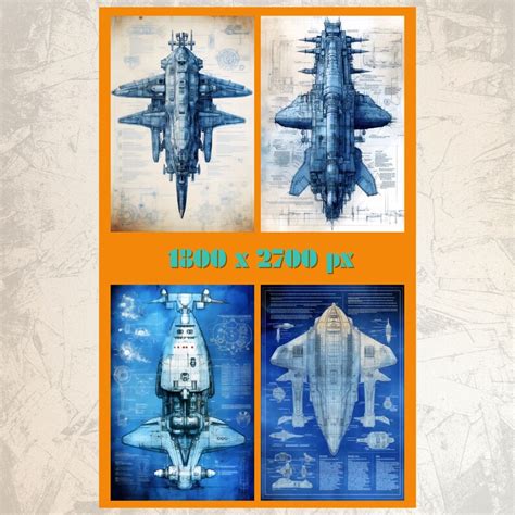 Sci Fi Spaceship Blueprint Scrapbook Pages Spacecraft Diagram Junk
