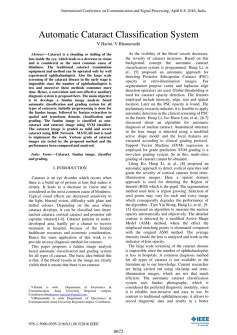 Pdf Automatic Cataract Classification System