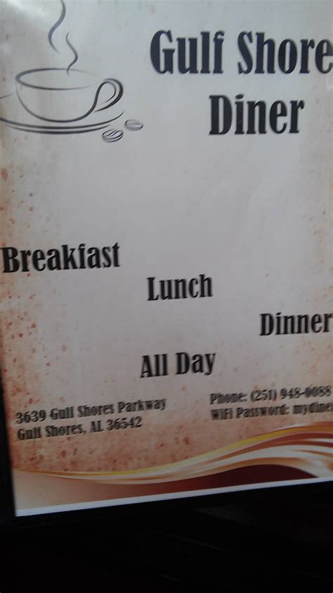 Menu At Gulf Shores Diner Restaurant Gulf Shores Gulf Shores Pkwy Ste 4