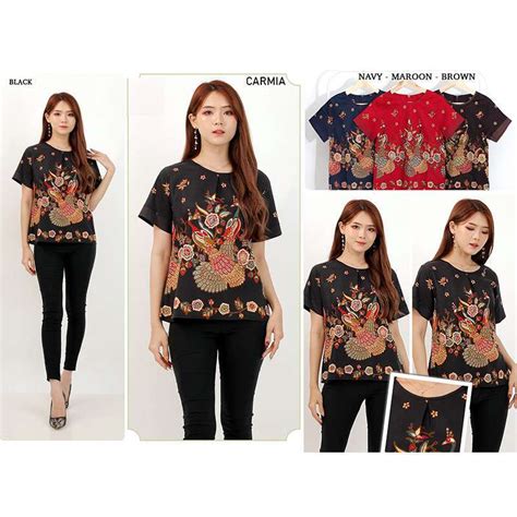 Jual Evercloth Carmia Atasan Batik Wanita Blouse Batik Perempuan Kerah