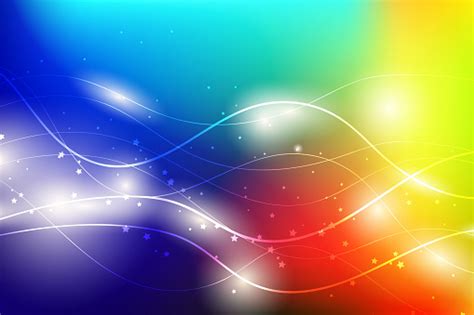 밝은 선 별 그라데이션 파도 기하학적 모양 동적 형태와 추상적 인 다채로운 배경 포스터 배너 카드 디자인 벡터 무지개