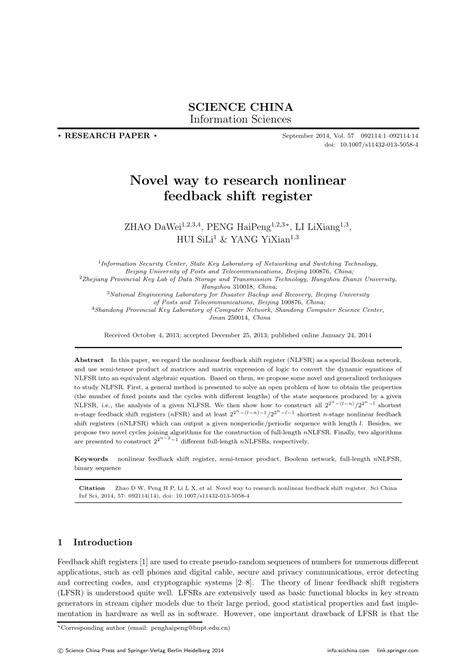 Pdf Novel Way To Research Nonlinear Feedback Shift Register