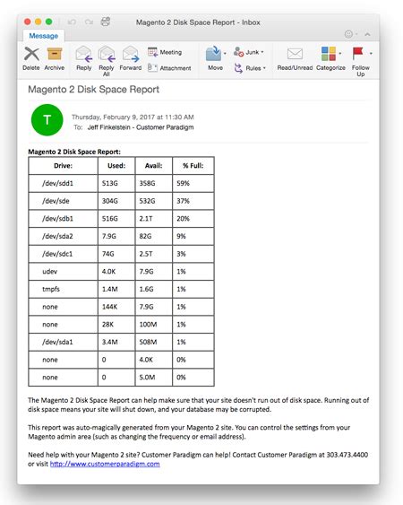 Magento Extension Disk Space Report Customer Paradigm