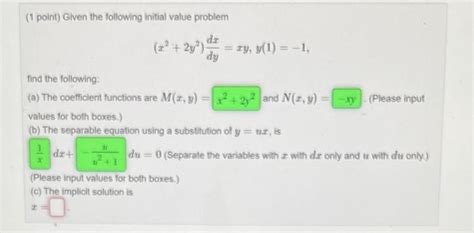 Solved Point Glven The Following Initial Value Problem Chegg