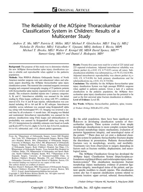 Pdf The Reliability Of The Aospine Thoracolumbar Classification