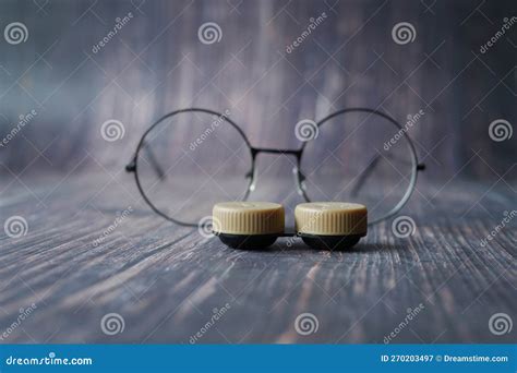 Close Up Of Contact Lens And Eyeglass On Table Stock Image Image Of