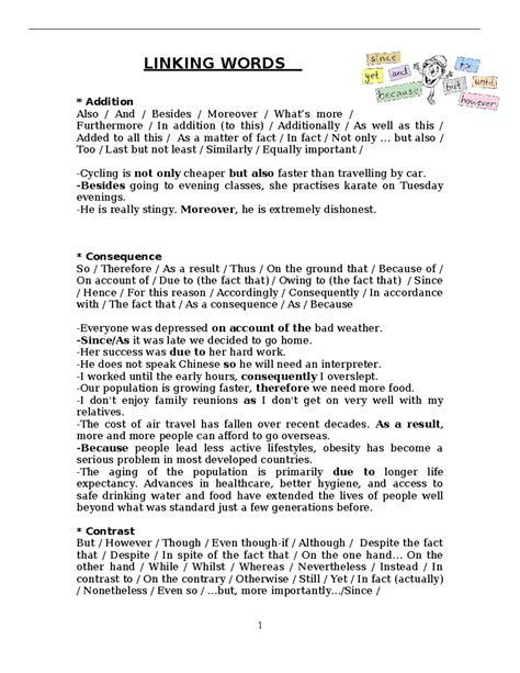 Linking Words Connectors Summary Linking Words Addition Also And