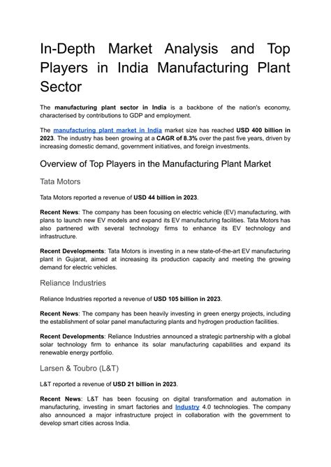 Pdf In Depth Market Analysis And Top Players In India Manufacturing