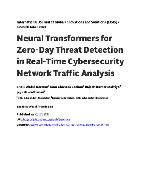 Pdf Neural Transformers For Zero Day Threat Detection In Real Time Cybersecurity Network