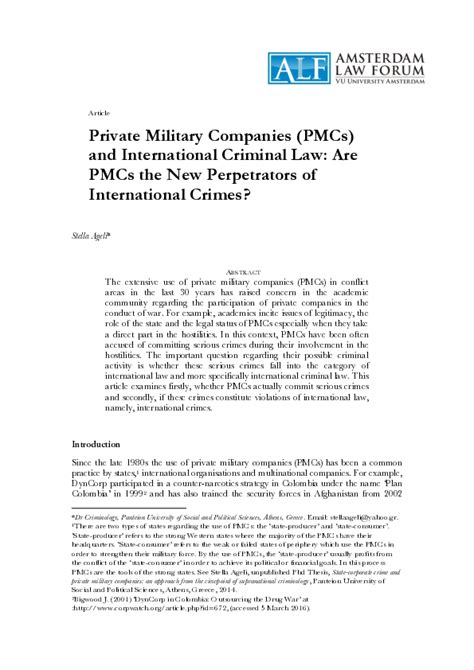 Pdf Private Military Companies Pmcs And International Criminal Law