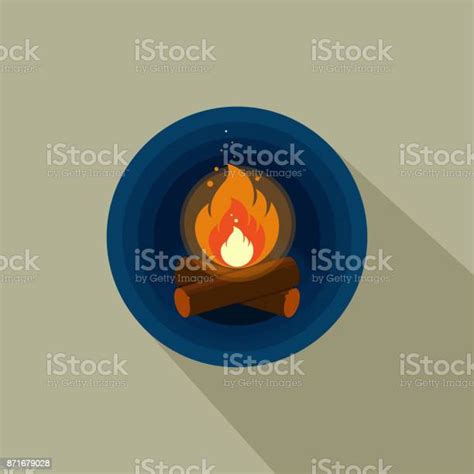 진한 파란색 배경에 장작과 밝은 모닥불의 색상 아이콘입니다 공연에 대한 스톡 벡터 아트 및 기타 이미지 공연 날씨 드로잉