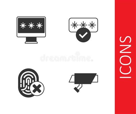 Set Security Camera Monitor With Password Cancelled Fingerprint And Password Protection Icon