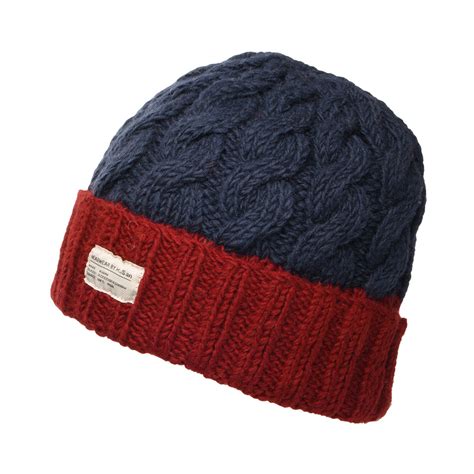Kusan 2 Tone Turn Up Beanie Mütze Mit Zopfstrickmuster Marineblau Ro