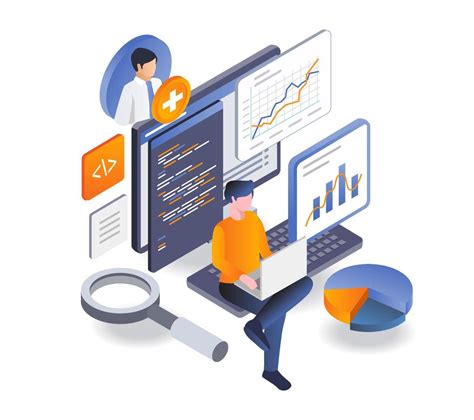 Programmer Analyzing Data With Laptop 4474377 Vector Art At Vecteezy