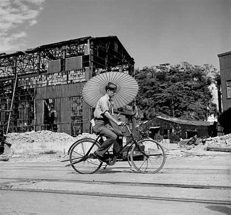 Sailor Rides Bicycle Past Bombed Out Buildings Streets Tokyo Old Photo