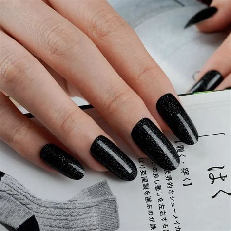 Custom Nail Wraps Semi Cured Gel Nails Glitter Black Huizi