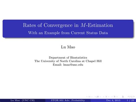 Rates Of Convergence In M Estimation With An Example From Current